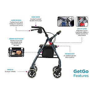 NOVA Medical Products GetGo Petite Rollator Walker for Height 4’0” - 5”4”, Blue, 1 Count