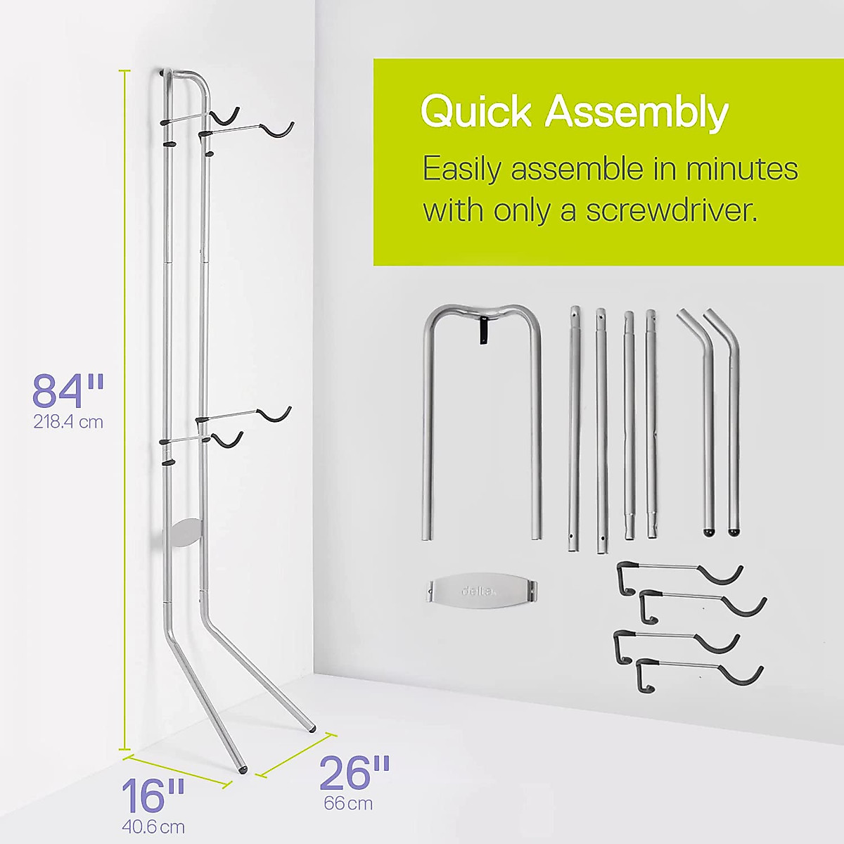 Delta Cycle Michelangelo 2 Bike Storage Rack - Gravity Wall Bike Rack - Fully Adjustable Bike Rack Garage for Road, MTB, and Hybrid Bicycles - Vertical Bike Rack Holds Up to 80 lbs