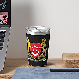 Coat Of Arms Of Singapore Insulated Stainless Steel Tumbler 12 Oz Thermos Come With Straw Leak-Proof Travel Mug Cup