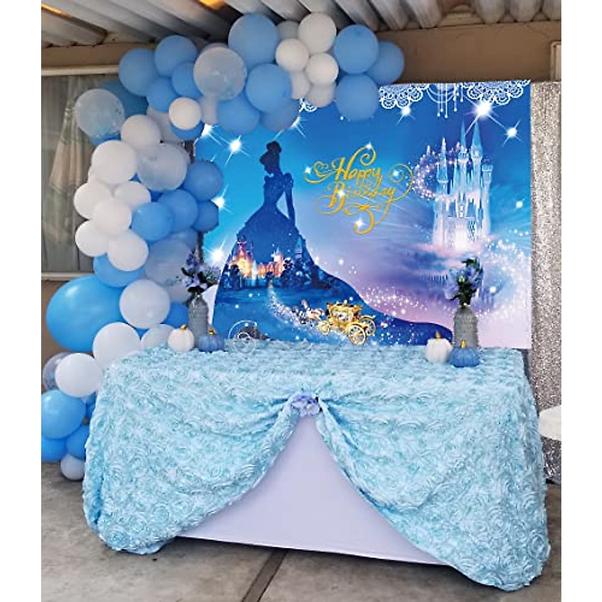 Dost Baby Blue Princess Happy Birthday Backdrop Fantasy Castle Carriage Princess Party Decoration Shiny Light Photography Backdrop(7x5FT), Dost-cy278-7x5FT