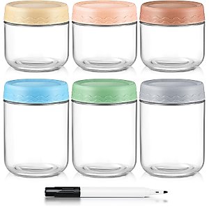 DRKIO 10 & 16 Oz Overnight Oats Containers with Lids - 6 Pack Glass Storage Jars with Airtight Lids Wide Mouth Mason Food Jars Great for Meal Prep Salad Chia Puddirg Snacks Yogurt Sugar Spice Cereal