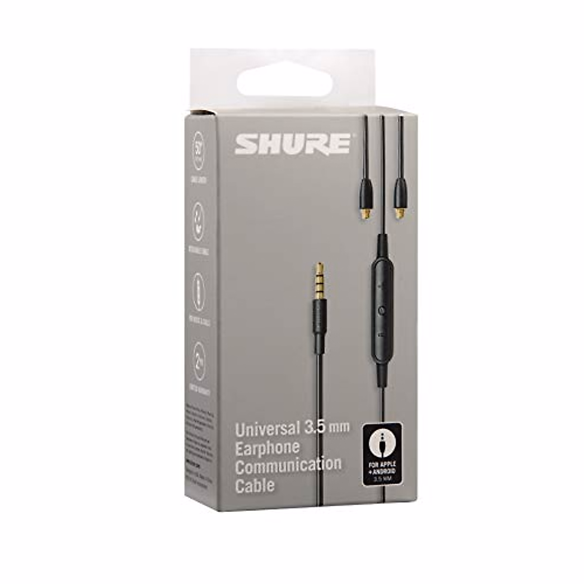 Shure RMCE-UNI Remote Mic Universal Communication Cable for Detachable SE Earbuds Earphones - 3.5mm Connector, 50-inches Long - Calls, Voice Prompts, Volume/Playback Control on Apple & Android Devices