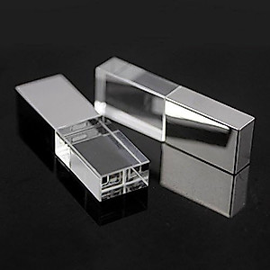 HONGPAS New Crystal Transparent Rectangle Genuine USB Flash Drive 3.0 LED Lighting Memory Stick Birthday Wedding Gift Pen Drive,Silver (32GB)…