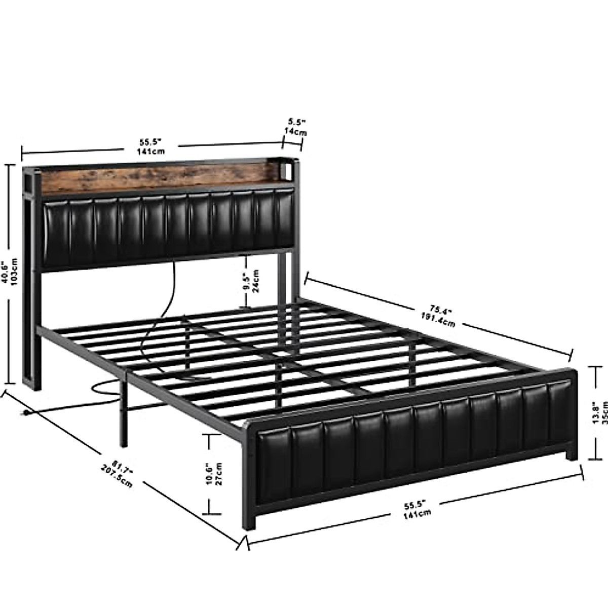 ANCTOR Full Bed Frame with Storage Headboard & Footboard, Upholstered Platform Bed with USB Ports & Outlets, Strong Steel Slats Support Mattress Foundation, No Box Spring Needed