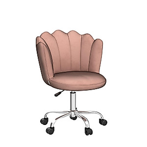 Yoluckea Modern Velvet Swivel Office Chair, Pink, Adjustable Height, Ergonomic Design