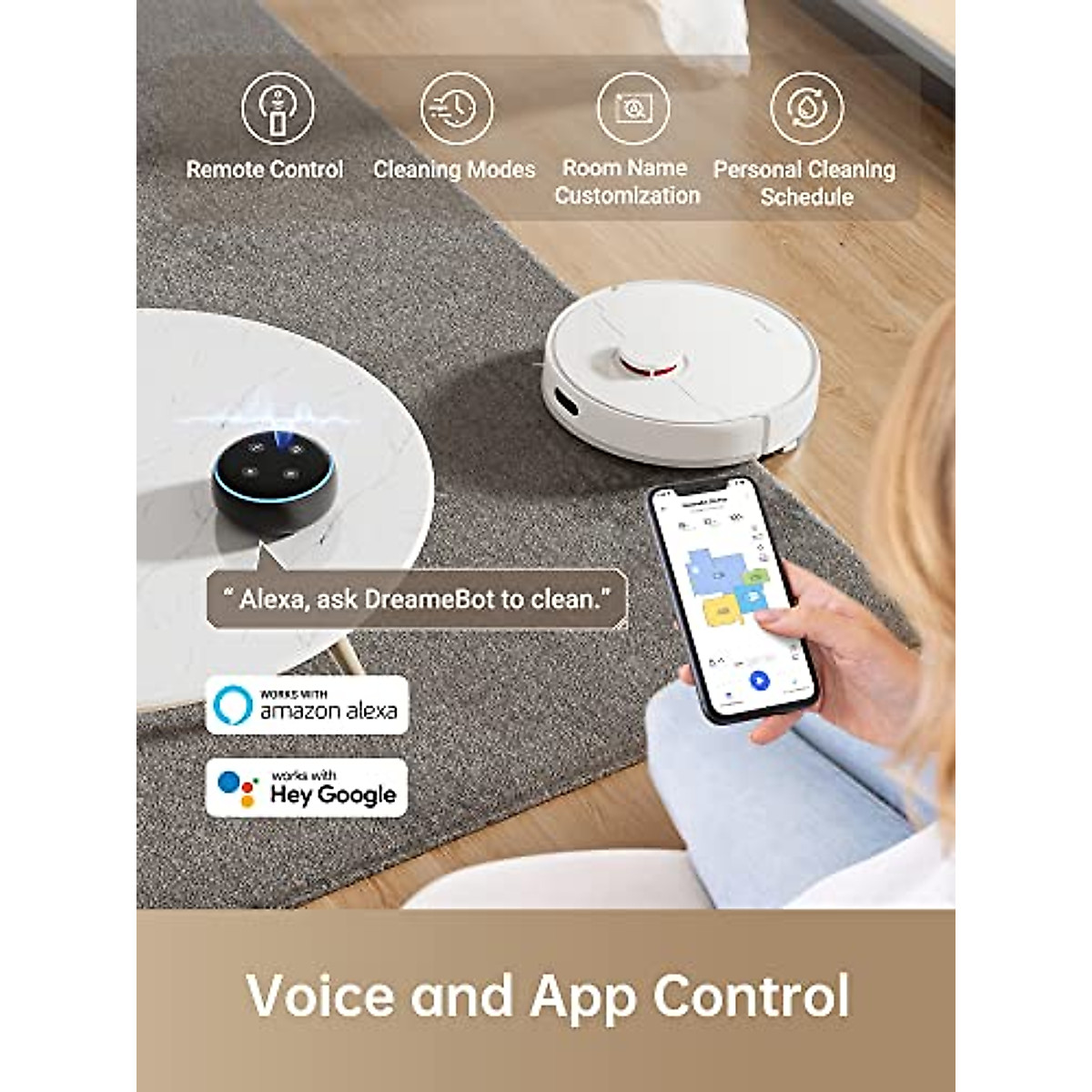 Dreametech D10 Plus Robot Vacuum and Mop with Self-Emptying Base for 45 Days of Cleaning, Robotic Vacuum with 4000 Pa Suction and LiDAR Navigation, Compatible with Alexa, Wi-Fi Connected