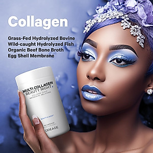 Codeage Multi Collagen Protein Beauty Night - Melatonin, Magnesium Bisglycinate, 5-HTP, L-Theanine, English Lavender Flower, Bone Broth - Vitamins - Supplement - Sleep Pills - Non-GMO - 150 Capsules