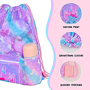 Mesh Drawstring Backpack Bag with Zipper Pocket Beach Bag for Swimming Gear Backpack Gym Storage Bag for Kids Large
