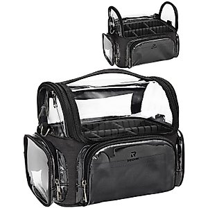 NAONAYA Makeup Brush Case, Large Makeup Brush Holder Professional Makeup Artist Travel Case Clear Waterproof Cosmetic Organizer Bag, Full Open Easy to Access, with Adjustable Strap and Dividers