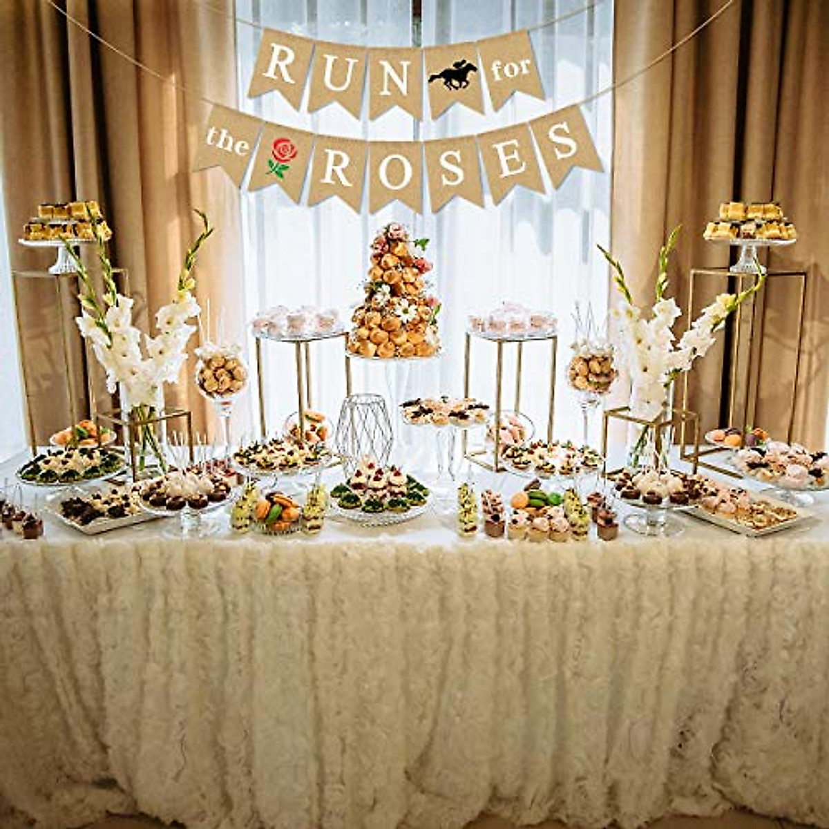 Pudodo Burlap Run for The Roses Banner Kentucky Derby Party Horse Race Fireplace Mantle Garland Decoration