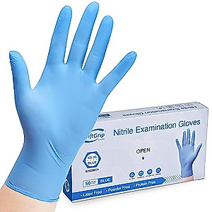 SwiftGrip Disposable Nitrile Exam Gloves, 3-mil, Blue, Nitrile Gloves Disposable Latex Free, Medical Gloves, Cleaning Gloves, Food-Safe Rubber Gloves, Powder Free, Non-Sterile, 50-ct Box (Medium)