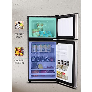 KRIB BLING Mini Fridge, Compact Refrigerator Small Refrigerator 7 Level Adjustable Thermostat Removable Shelves with Stainless Steel 2 door for Office Dorm Apartment 3.5 Cu.Ft Silver