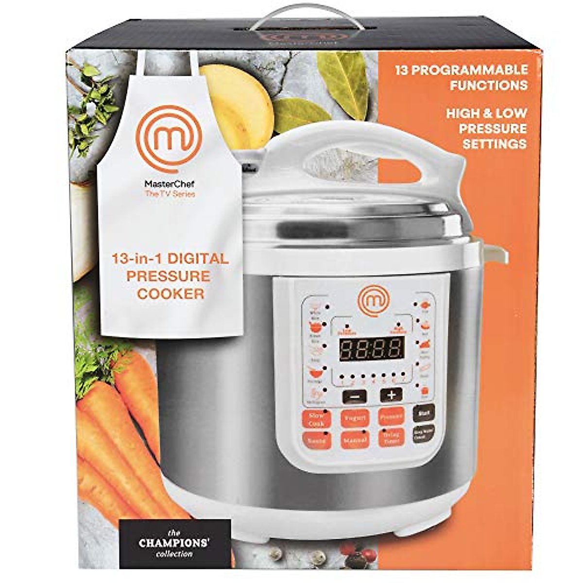 MasterChef 13-in-1 Pressure Cooker- 6 QT Electric Digital Instant MultiPot w 13 Programmable Functions- High and Low Pressure Slow Non-Stick Pot Cooking Warmer Options, LED Display, Delay Timer, Rice