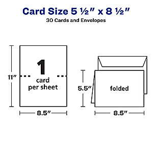 Avery Printable Greeting Cards, Half-Fold, 5.5" x 8.5", Textured White, 30 Blank Cards with Envelopes (3378)