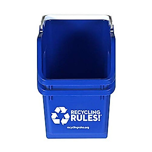 Recycling Rules! 6 Gallon Stackable Recycling Bin Container in Blue, Eco-Friendly BPA-Free Handy Recycler with Handle, 2-Pack
