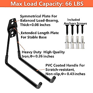 Heavy Duty Garage Storage Utility Double Hooks,Extended Wall Mount Tool Holder Organizer for Ladders,Bike,Chair (2 Pack Black 7.5" Large U Hook)