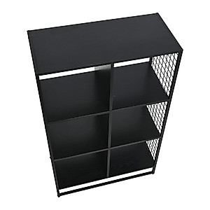 Household Essentials Trellis Open Storage Bookshelf with 6 Cube Compartments Black Oak Wood Grain and Black Metal