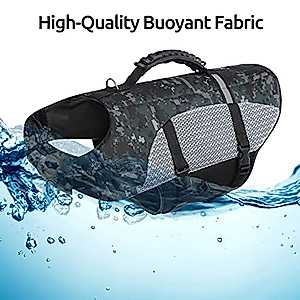 LETSQK Dog Life Jacket Dog Safety Vest with Adjustable Buckles for Small Medium Large Dogs, Pet Life Preserver Jacket with Durable Rescue Handle for Swimming,Surfing,Boating,Hunting