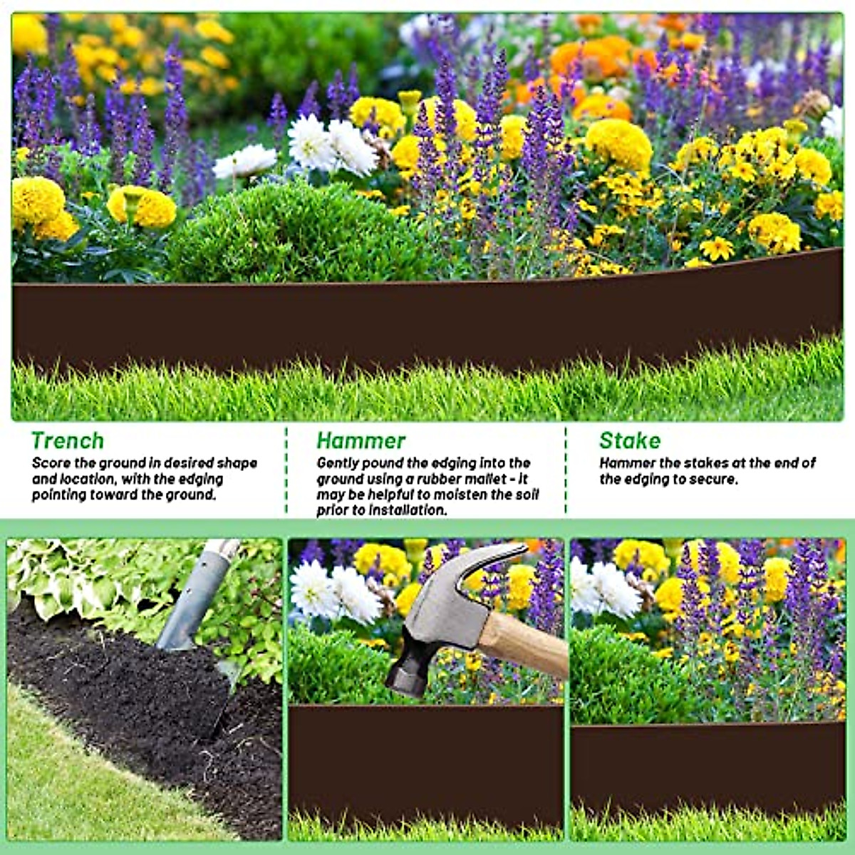 Fuairmee Garden Edging Border, Landscape Edging, Bender Board, Weed Barrier, Garden Borders, 4 in x 32.8 ft, 0.78 in Thickness Without Stakes, Easy to Install, Brown