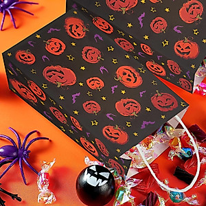 MEHOFOND 16 Pcs Halloween Paper Gifts Bags with Handles, Pumpkin Bat Halloween Treat Bags, Black Trick or Treat Candy Bags for Kids, Goodie Present Bags for Holiday, Halloween Party Supplies