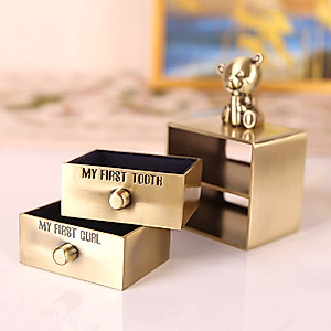 Ruiqas Baby First Tooth and Curl Metal Keepsake Box Tooth Container for Child Kids Teeth and Hair