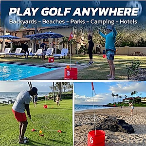 bucketgolf Game 3 Hole Starter Set - New Outdoor Yard Golf Game Levels Family, Adults, Kids, Party, Lawn, Camping, Beach
