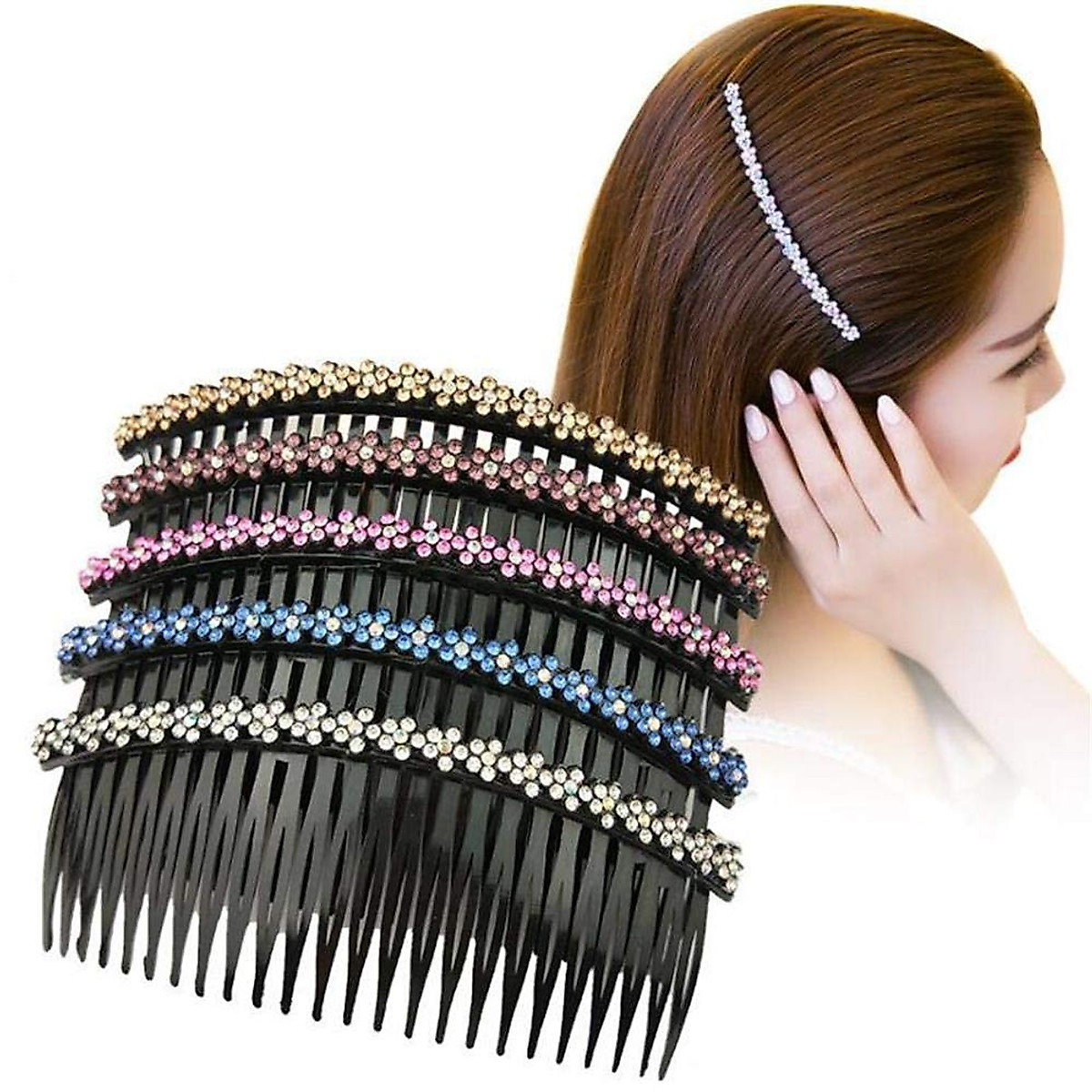Aoxmas 5pcs 24 Teeth Hair Comb Clip Clamp for Lady Girls Hair Combs Rhinestone Hair Side Combs 4.72"