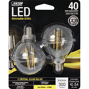 Feit Electric - Decorative Clear Glass Filament LED Dimmable 40W Equivalent Soft White (2700K) Globe Bulb, Pack of 2 (BPG1640/827/LED/2)