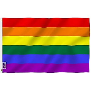 Anley Fly Breeze 3x5 Foot Rainbow Pride Flag - Vivid Color and Fade proof - Canvas Header and Double Stitched - Gay LGBT Pride Day Month Parade LGBTQ Community Banner Flags with Brass Grommets