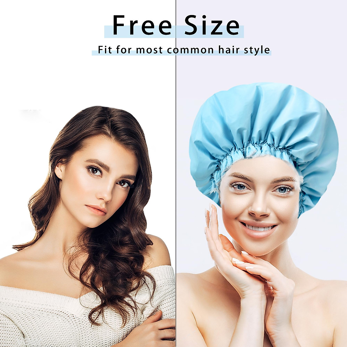 Shower Caps for Women, Terry Cloth Lined EVA Exterior Elastic and Reusable Bath Caps, Double Waterproof Layers Shower Cap, Bathing Shower Caps, Environmental Protection Bath Hair Cap - Blue