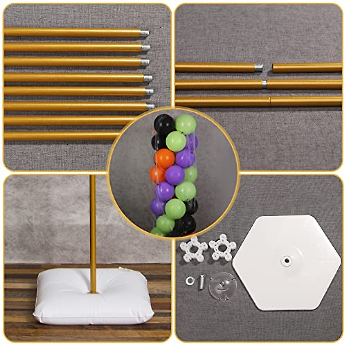 TEKXYZ Gold Balloon Stand Set of 2, 1 to 5.25 Ft Adjustable Metal Balloon Column for both Floor Stand and Table Centerpieces