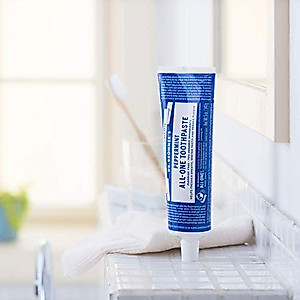 Dr. Bronner’s - All-One Toothpaste (Peppermint, 5 ounce) - 70% Organic Ingredients, Natural and Effective, Fluoride-Free, SLS-Free, Helps Freshen Breath, Reduce Plaque, Whiten Teeth, Vegan
