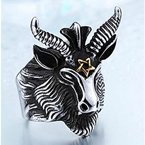 Gold Star Goat Black Phillip Ring Pentagram Lucifer Sigil Satanic Leviathan Stainless Steel Baphomet Pentagram Pendant Satan Satanist Devil Halloween Witchcraft Sabrina Spell Goth Gothic