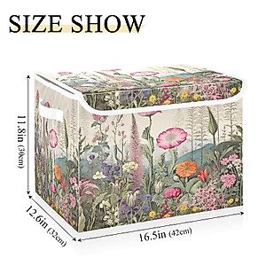 xigua Storage Basket Wildflowers Storage Boxes with Lids and Handle, Large Storage Cube Bin Collapsible for Shelves Closet Bedroom Living Room, 16.5x12.6x11.8 Inch