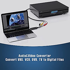 USB Audio Video Converter, RCA to USB Converter Adapter, Video Capture Card VHS/Mini DV/VCR/Hi8/DVD to Digital Converter for PC TV Tape Player Camcorder, Support PAL/NTSC, MAC Windows Vista Compatible