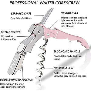Waiter Corkscrew Wine Opener 2-Pack Pink, HYZ Professional Wine Key for Servers, Bartender with Foil Cutter, Manual Wine Bottle Opener Double Hinged