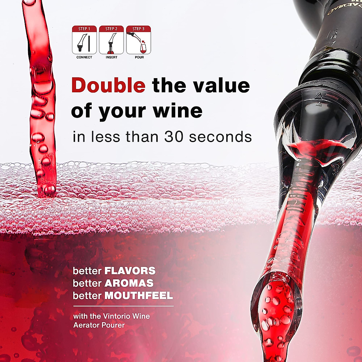 Vintorio Wine Glass, Aerator, and Corkscrew Set Essential Wine Gift Box - Open, Decant, and Enjoy