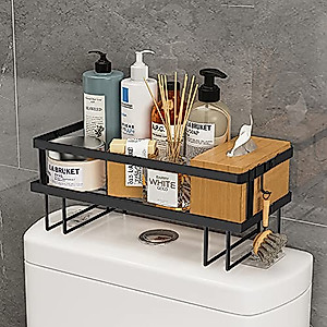 Over The Toilet Storage, Bathroom Organizer Shelves,Multifunctional Toilet Rack, No Drilling Space Saver with Wall Mounting Design,with Hook & Adhesive Base, Black