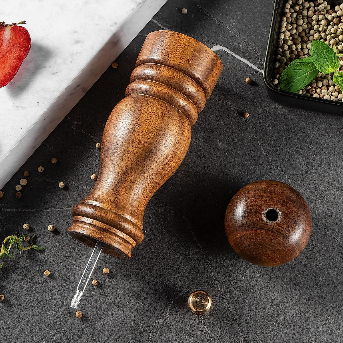 Knife Block with Kitchen Knives Set Wood Utensil Salt Pepper Grinder Set 20 Pcs Ultra Sharp Stainless Steel Knife for Kitchen Home Essentials Chef Knife Set and Steak Knives Set of 6