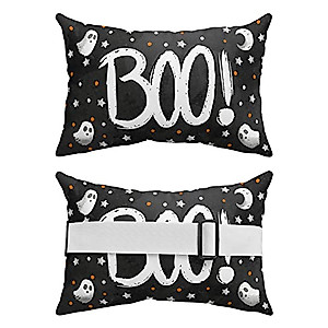 Recliner Head Pillow Ledge Loungers Chair Pillows with Insert Cartoon Ghost Stars Polka Dots Black Lumbar Pillow with Adjustable Strap Outside Patio Decorative Garden Cushion for Bench Couch, 2 PCS