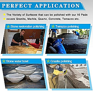 Tanzfrosch 12 Pack 4 inch Diamond Polishing Pads Set Wet/Dry Polishing Kit 10pcs 50#-3000# Grit Pads with 2pcs Hook and Loop Backer Pads for Granite Stone Concrete Marble Floor Grinder or Polisher