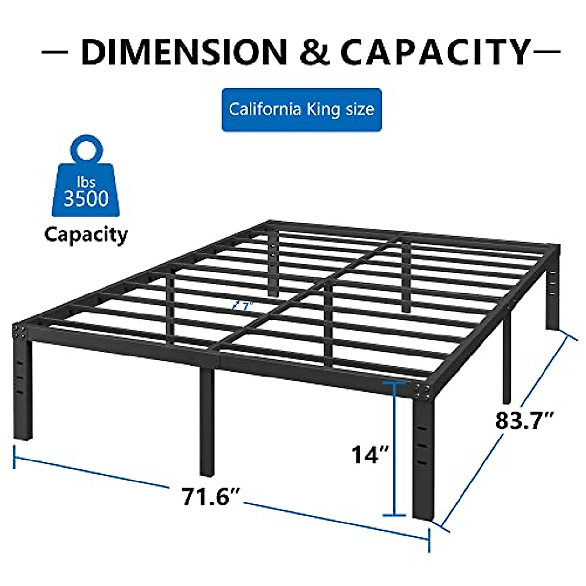 Artimorany California King Bed Frame Mattress Foundation, 14 Inch Heavy Duty Metal Platform Cal King Bed Frame, No Box Spring Needed, Steel Slat Support 3500 lbs, Noise Free, Easy Assembly, Black