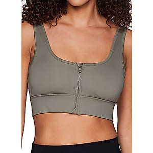 RBX Women's Sports Bra Low Impact Yoga Gym Zip Front Sports Bra Zip Smoke Sage L