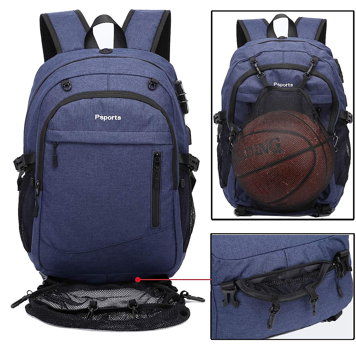 Gudui College Laptop Backpack School Student Bookbag USB Basketball Backpack With Lock