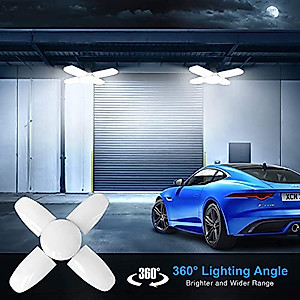 Tycolit LED Super bright 60W transformable ceiling light fixture with 4 adjustable panels Folding Garage Light white E26/E27 holder Suitable for garages, workshops, basements balconies Recyclable