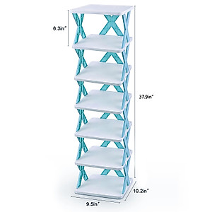 DEARLUREN 7-Tier Corner Shoe Rack Organizer,Free Standing Shoe Rack for Small Space Closet, Entryway, Narrow Vertical Shoe Slots Organizer for Small Space, Stackable, Blue