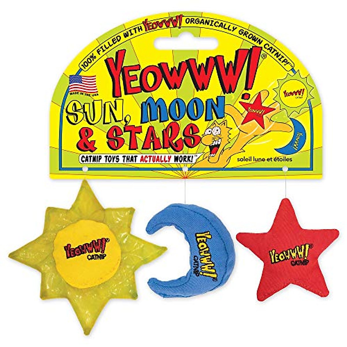 Yeowww! Catnip Cat Toy for Indoor and Outdoor Cats -Premium Quality Strong Catnip Toys for Cats (1x Crinkle Catnip Toy Sun 1 x Moon 1x Star), Purple, 3 Count (Pack of 1) (Yeoww Sun Moon and Stars)