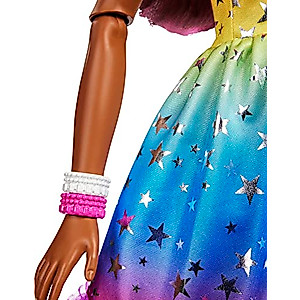 Barbie Large Doll with Dark Brown Hair, 28 Inches Tall, Rainbow Dress and Styling Accessories Including Shooting Star Handbag