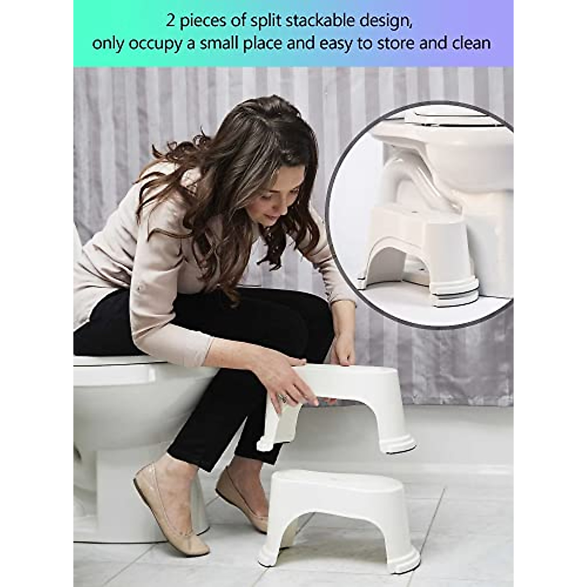 EVRON Toilet Stool 7" Bathroom Squatting Toilet Step Stool for Potty Assistance,Original Compact Flexible Distance Adjustment Poop Stool Stackable Design for Space Saving Storage&Go Travel