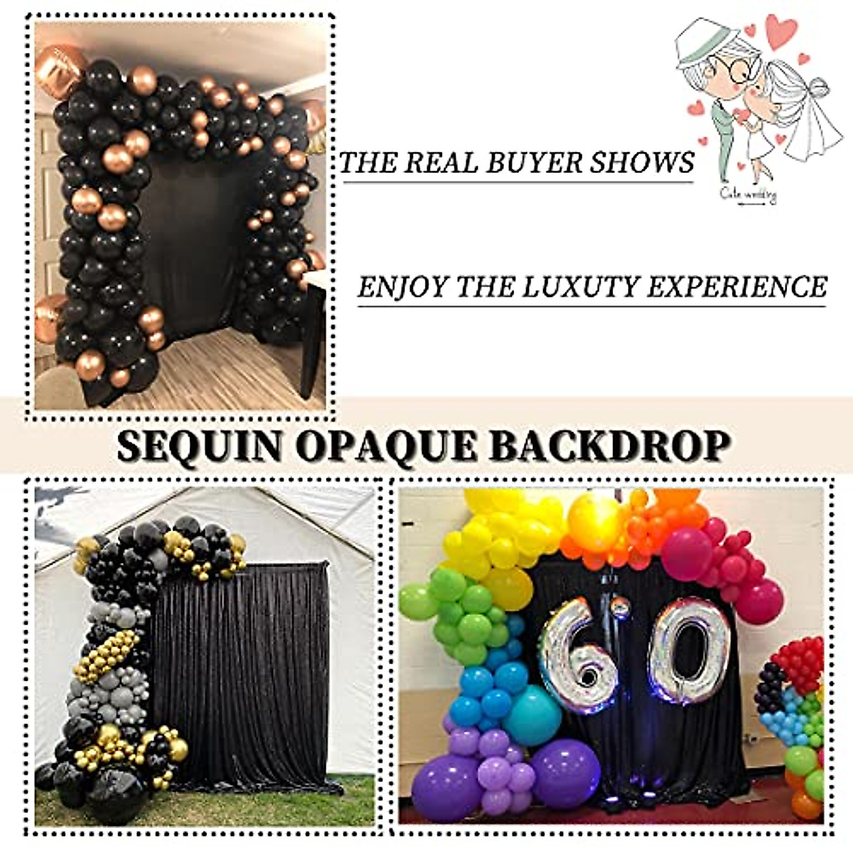 Black Sequin Backdrop (6Ft x 6Ft),Thick Satin Black Sequin Photo Backdrop Curtain,Sparkly Opaque Photography Curtain, Non-Transparent Sequence Xmas Thanksgiving Backdrop for Wedding Party Decor